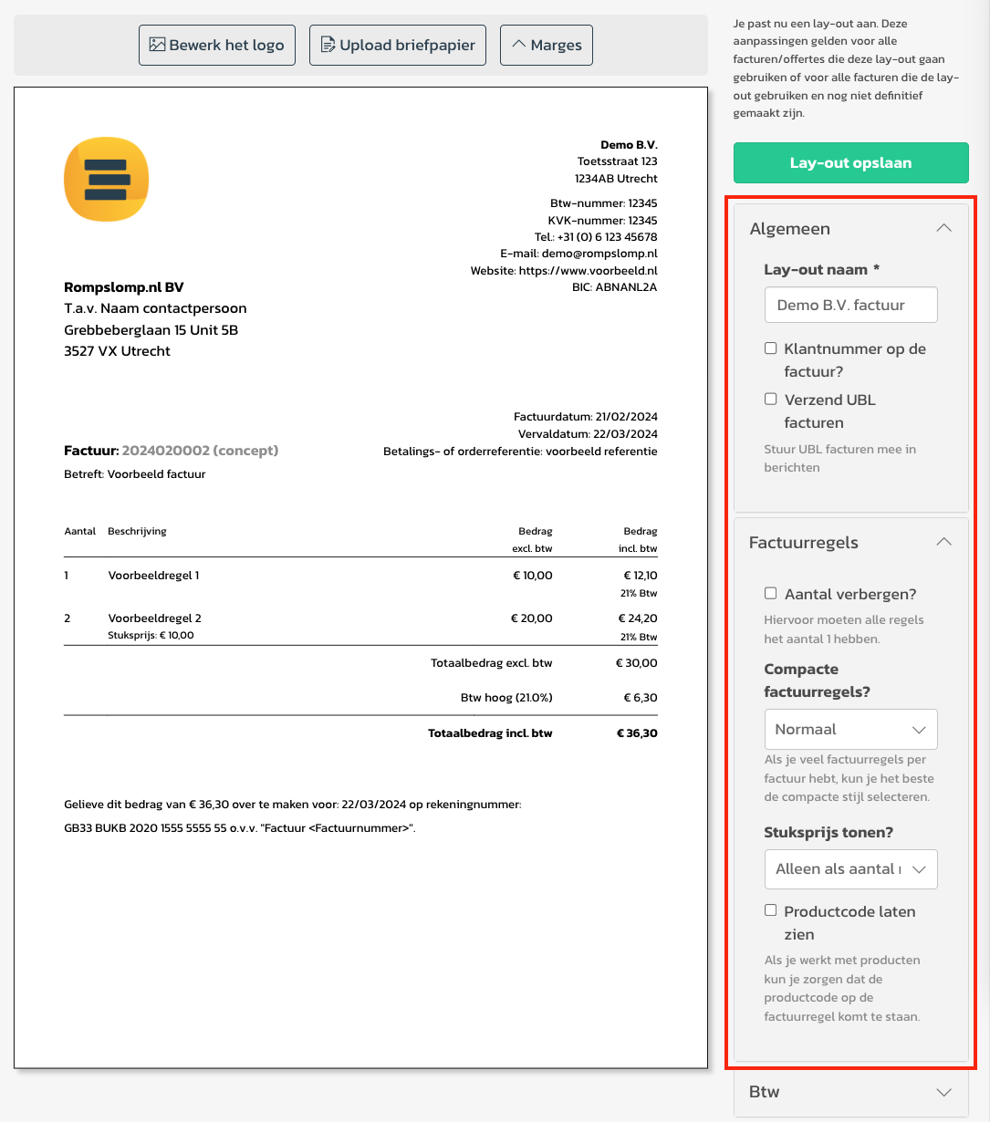 Factuur lay-out opmaken in jouw huisstijl | Rompslomp