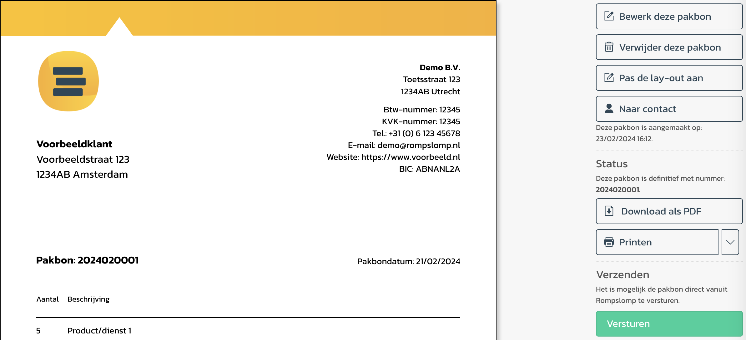 Pakbon maken in Rompslomp | Rompslomp