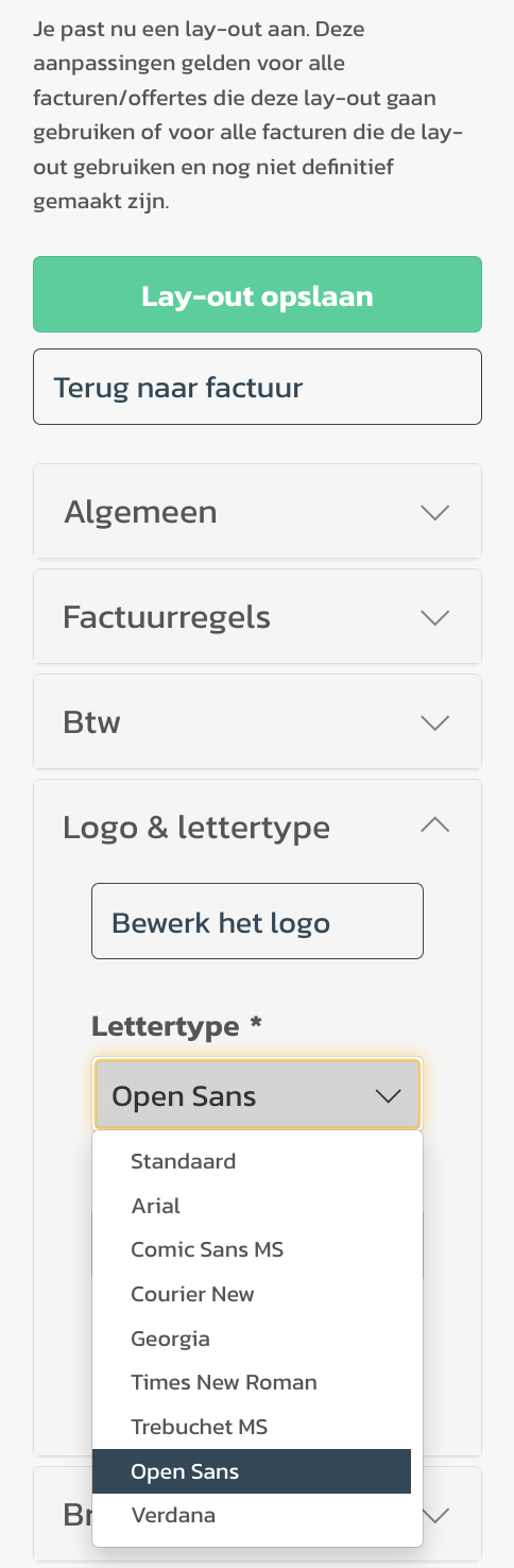 Het lettertype aanpassen van je facturen