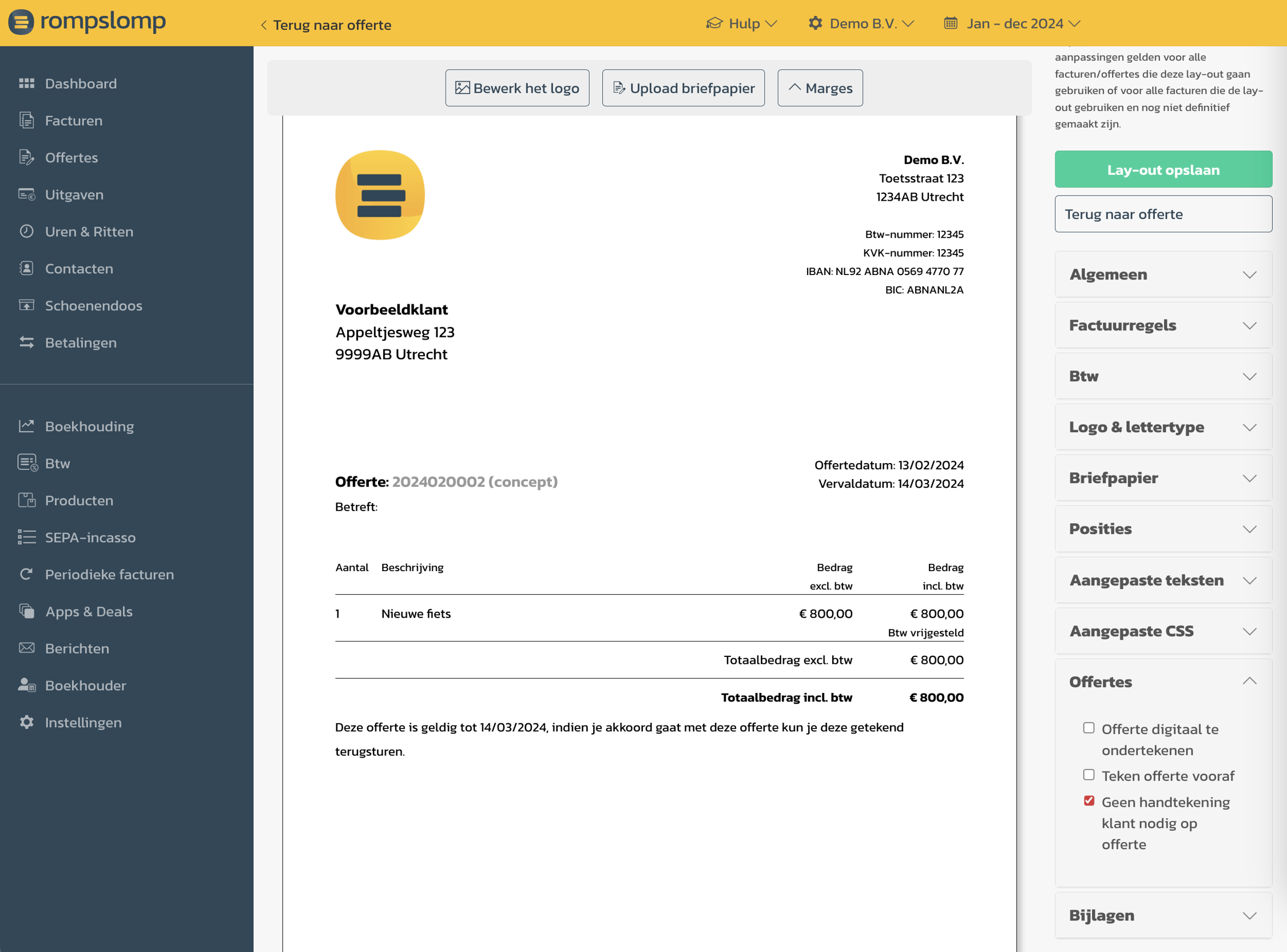 Offerte opmaak en lay-out aanpassen | Rompslomp